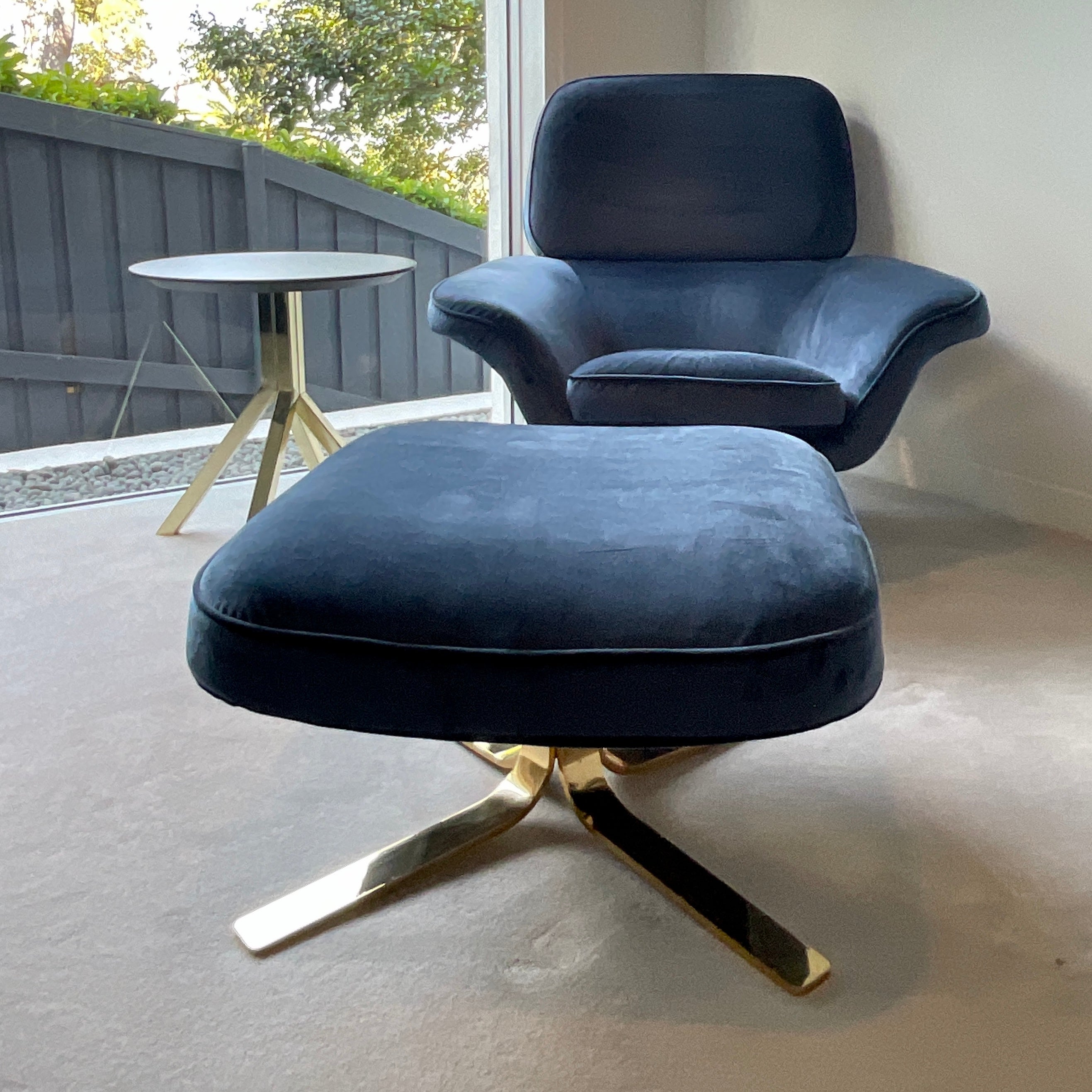 Minotti Blake Soft Chair & Footstool Blue Velvet | HFOC – Home ...